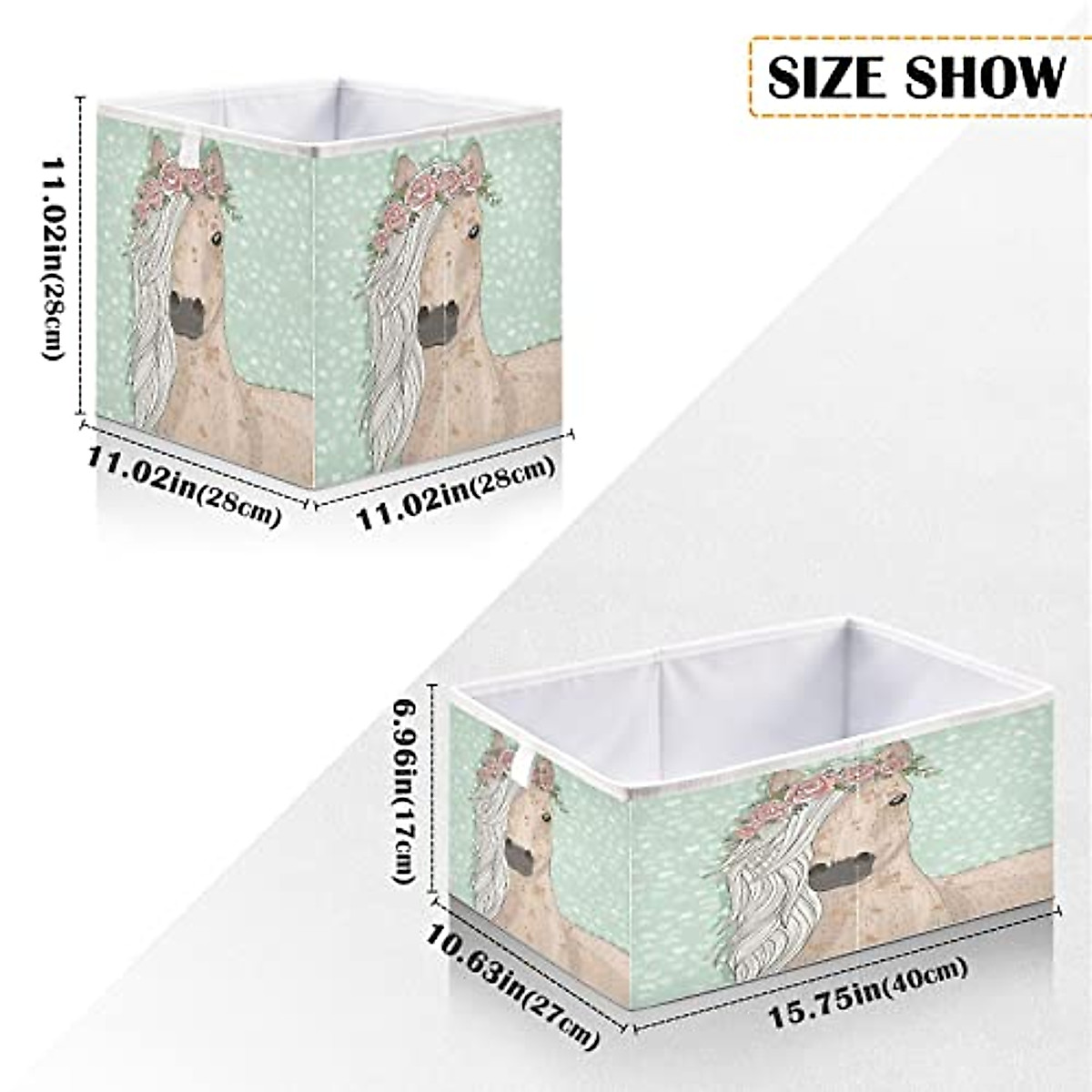 Kigai Flower Horse Storage Basket Cube Box Foldable Canvas Storage Basket for Clothes Storage,Toy Box,Home Storage