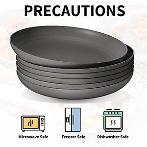 Zopeal 15 Pcs 10 Inch Wheat Straw Plates Lightweight Unbreakable Deep Dinner Plates Reusable Plastic Plates Microwave Safe Dinnerware for Kids Children Toddler Adult (Gray)