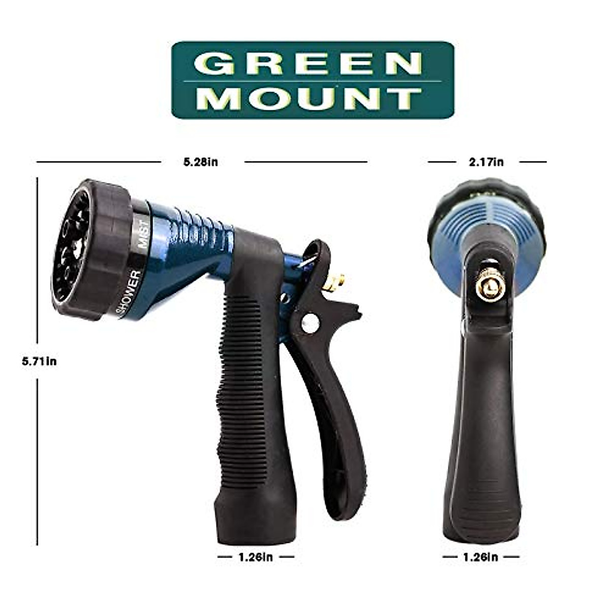 GREEN MOUNT Water Hose Nozzle Spray Nozzle, Metal Garden Hose Nozzle with Adjustable Spray Patterns, BLUE