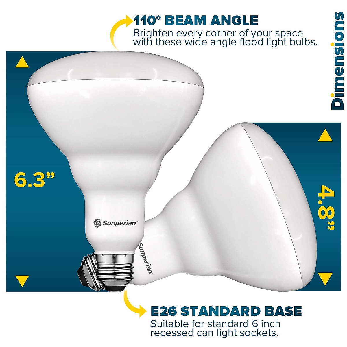 SUNPERIAN 6 Pack BR40 LED Light Bulbs, 13W=85W, 3500K Natural White, 1400 Lumens, Dimmable Flood Light Bulbs for Recessed Cans, Enclosed Fixture Rated, Damp Rated, UL Listed, E26 Standard Base