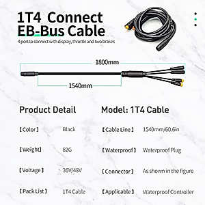 MUSELK Electric Bike 1T4/1T5 Waterproof Cable Controller Light Ebrake Throttle Display E-Bike Cable Conversion Accessories