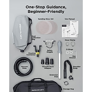 Drywall Sander with Vacuum Dust Collector, 820W DIY Popcorn Ceiling Removal Tool with Shoulder Strap, 600-1900RPM ETL Certified Electric Drywall Sander with 4 Vacuum Adapters, Aluminum Oxide Sandpaper