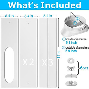 TigeJoy Sliding Door Air Conditioner Kit for 5.1 & 5.9 Inch Exhaust Hose of Portable AC, Max Adjustable Length 95 Inch Air Conditioner Window Vent Kit with Universal Coupler Reinforced PVC Plates Seal