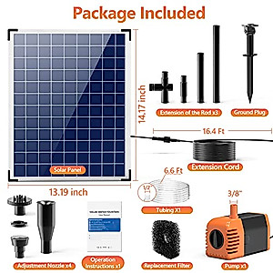 Antfraer Solar Water Pump, 25W Solar Fountain Pump 410GPH+ Flow Adjustable with PVC Tubing & 17Ft Long Cord Submersible Solar Water Fountain Kit for Pond Fish Pond Garden Waterfall Hydroponics Pool