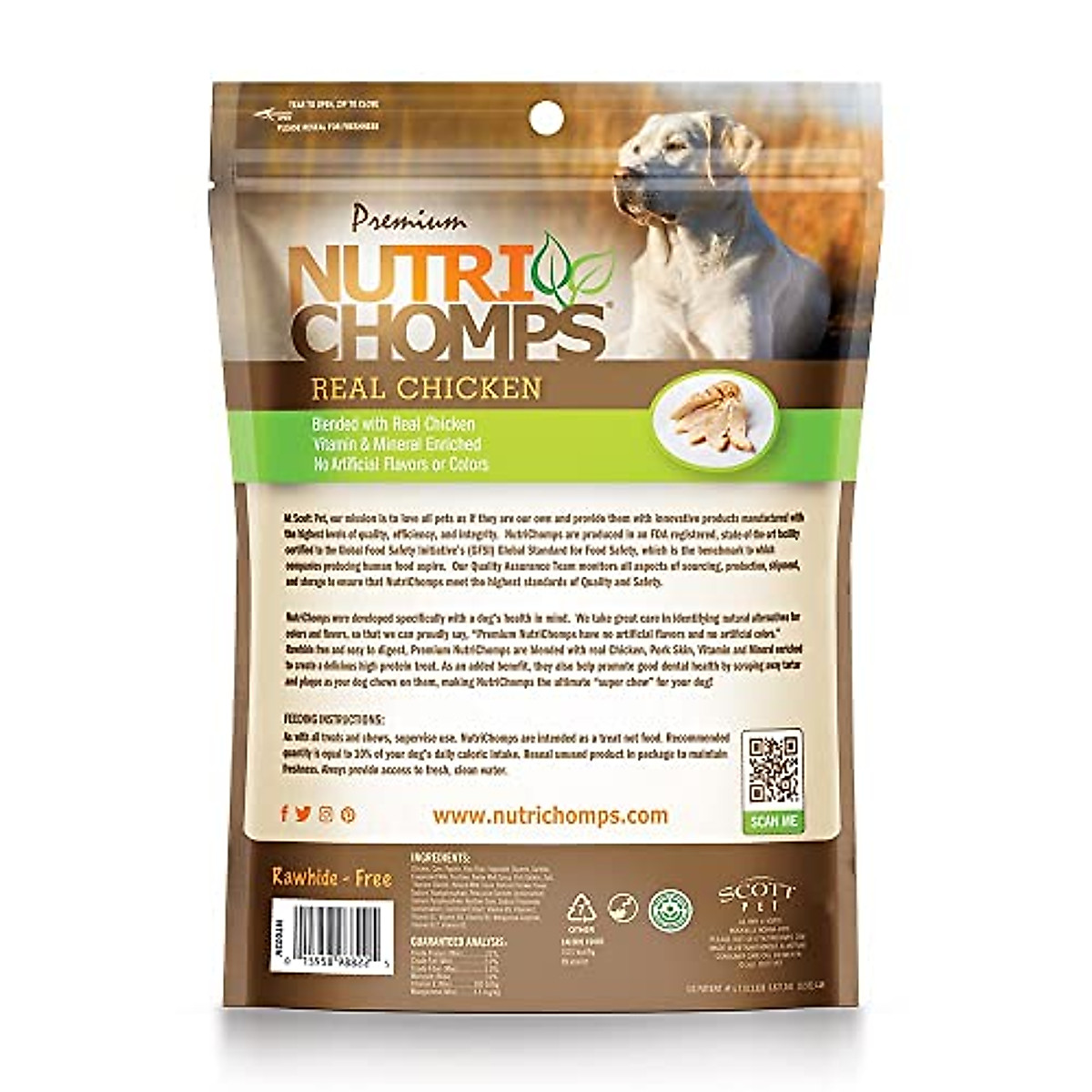 NutriChomps Dog Chews, 6-inch Twists, Easy to Digest, Long Lasting, Rawhide-Free Dog Treats, 15 Count, Real Chicken flavor