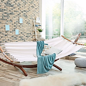 Hammock with Straps Kit, Sportneer Folding Spreader-Bar Double Hammock with Portable Storage Bag, 2-Person Bamboo Curved Bar Hammocks for Indoor Outdoor Garden Patio Backyard Porch Camping Backpacking