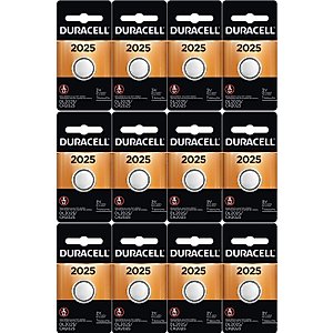 12-Pack Duracell 2025 Batteries 3.0 Volt Lithium Coin Button