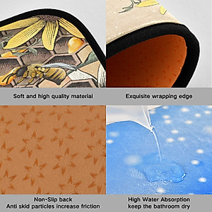 ALAZA Honey Bee Flower Vintage 2 Piece Kitchen Rug Floor Mat Set Runner Rugs Non-Slip for Kitchen Laundry Office 20" x 28" + 20" x 48"