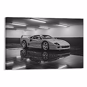 Car Poster Ferrari F40 Supercar Posters Racing Car Canvas Wall Art For Boy's Bedroom SuperCar Wall Decor Frame-style 30x20inch(75x50cm)