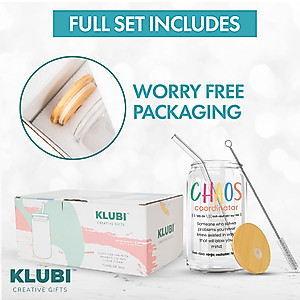 KLUBI Chaos Coordinator Glass Cup With Straw 16oz Chaos Coordinator Gifts for Women Christmas Gifts Officiant Gifts for Wedding Day Promotion Gifts for Women Nurse Gifts Bosses Day Gifts for Her