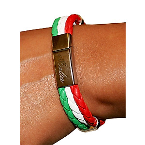 Tricolor Leather Bracelet with Stainless Steel Clasp in Italy Flag Colors - Great Italian Themed Jewelry Gift for Women and Men