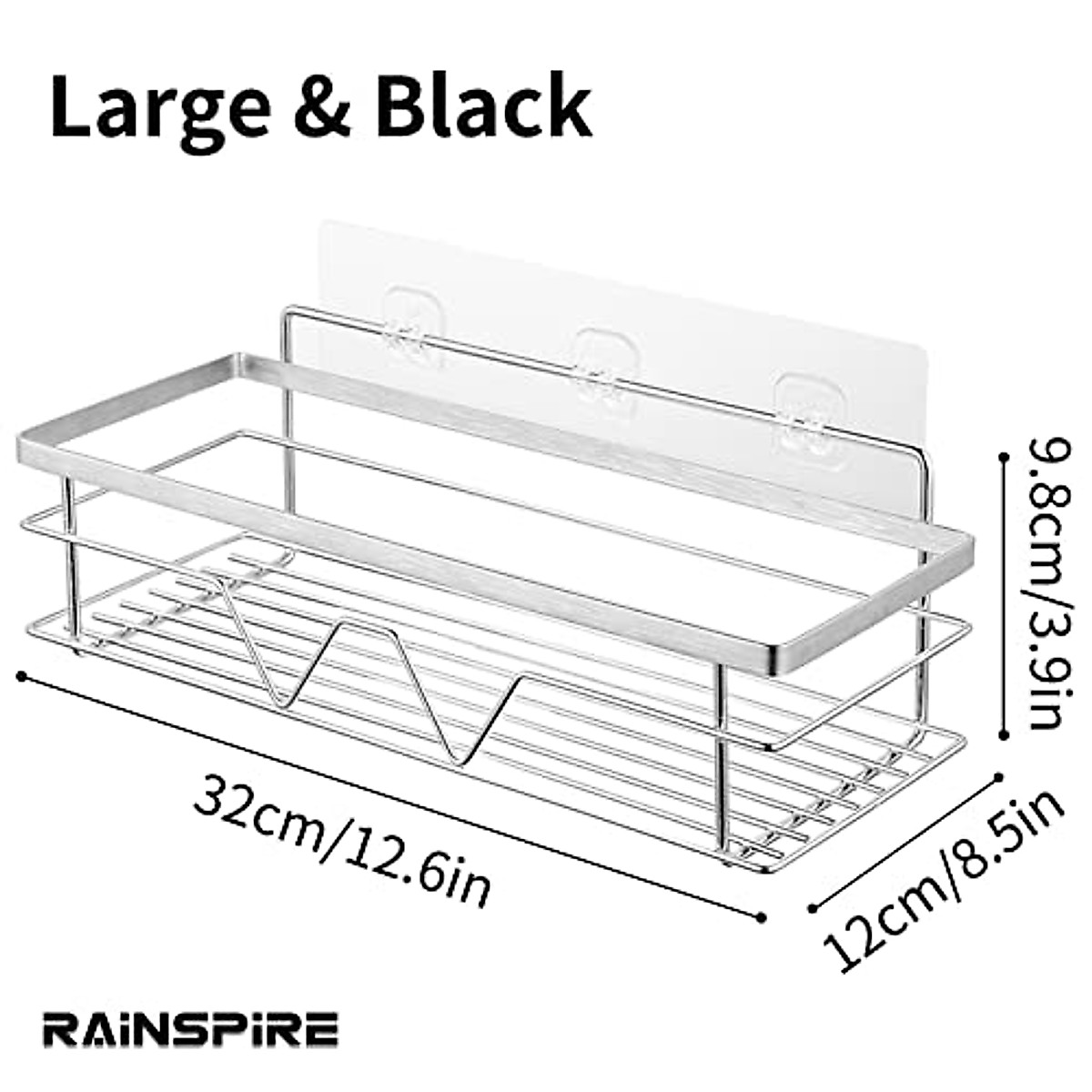Rainspire Adhesive Shower Caddy, Large Capacity Self Adhesive Shower Shelves for Inside Shower, Shower Rack Shower Shelf for Inside Shower Stainless Steel Bathroom Shower Organizer, Large, Silver