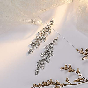 SWEETV Wedding Bridal Chandelier Earrings, Crystal Rhinestone Drop Dangle Earrings for Women Brides-Silver