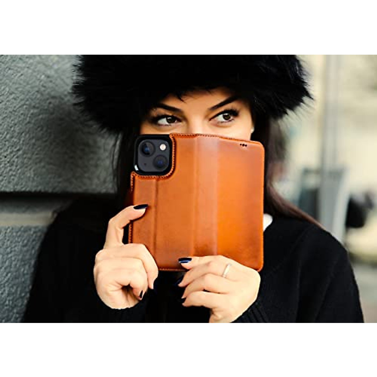 VENOULT Leather Wallet Case Comptible with iPhone 15 Pro MAX Man or Women, 15 Pro / 15 Plus 14 Pro / 13/12 and All Genuine Leather, 4 Card Holder Folio Cover, Wireless Charge, Kick Stand, ID Window