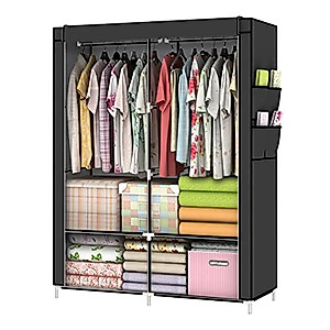 YOUUD Wardrobe Storage Closet Clothes Portable Wardrobe Storage Closet Portable Closet Organizer Portable Closets Wardrobe Closet Organizer Shelf Wardrobe Clothes Organizer Standing Closet Black