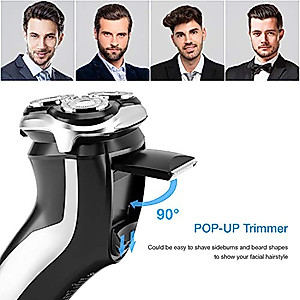 SweetLF Electric Shaver for Men Wet and Dry Waterproof Electric Razor Cordless 3D Rechargeable Rotary Shaver Razor for Men with Pop-up Trimmer, Black