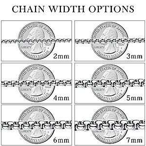 Monily 2-7mm 16-36In Square Rolo Stainless Steel Chain Necklace Round Box Necklace Men Women Jewellery