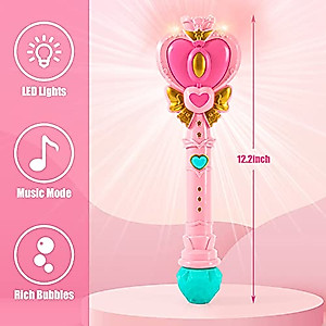 Princess Bubble Wand for Kids, Heart Bubble Machine Blower Maker Wands with Music and Light, Outdoor Party Birthday Magic Bubble Machine Toys for Girls Toddlers