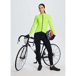 BALEAF Women's Thermal Cycling Jersey Long Sleeve Winter 4 Pockets Bike Fleece Jackets Windproof Cold Weather Fluorescent Yellow XXL
