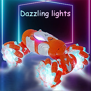 GILI Gesture Sensing Rc Stunt Car with Gravity Sensor, 2.4GHZ,4WD Double Sided Hobby RC Crawlers with Music&Lights for Boys 6-12 Gift Vehicle for 6, 7, 8, 9, 10, 11, 12 Kids Orange