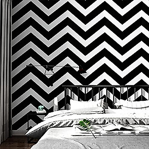 17.3"x393.7"Black and White Wallpaper Stripe Peel and Stick Wallpaper Self-Adhesive Contact Paper Removable Wallpaper Waterproof Wallpaper Decorative for Wall Covering Cabinets