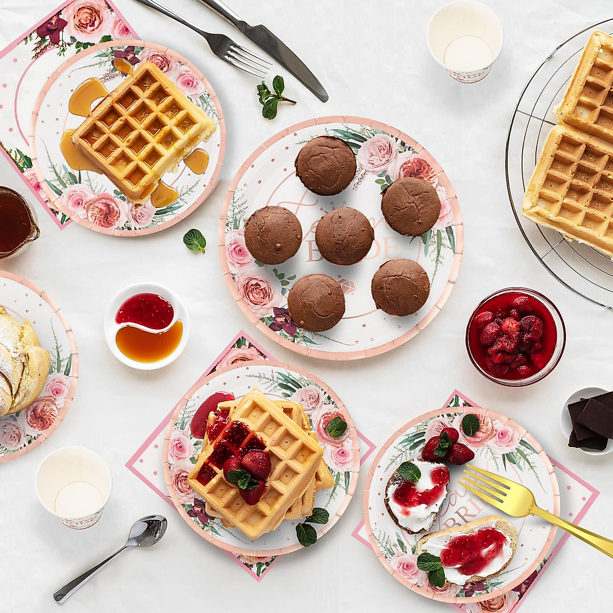 Qiaozeng 100Pcs Team Bridal Shower Party Supplies Bachelorette Paper Plates Napkins Cups Disposable Tableware Set, Bride Favors Decor for Engagement Wedding Bachelorette Party Serve 25 Guests