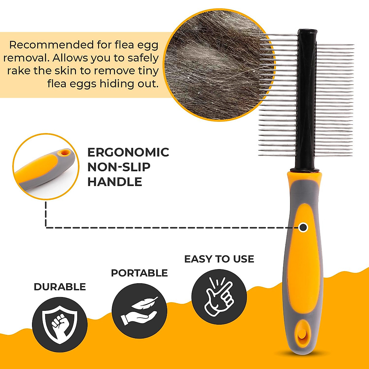 Precious Tails Double-Sided Pet Pin Comb - Dual-Action Flea Removal & Tangle-Free Grooming Tool for Dogs and Cats, Gentle on Skin, Ideal for All Fur Types