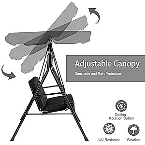 AECOJOY 3-Seat Outdoor Adjustable Canopy Swing Chair with Removable Cushion, Patio Swing Glider w/Weather Resistant Steel Frame, Hanging Lounge Chair for Garden, Porch, Poolside, Backyard
