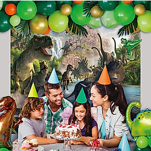 VCHUFFED Dinosaur Party Decorations Set | 123PCS W/Reusable Tapestry, Dinosaur Balloons, Jungle Balloons Garland | Perfect for Birthday, Graduation, Kids and Adults Party