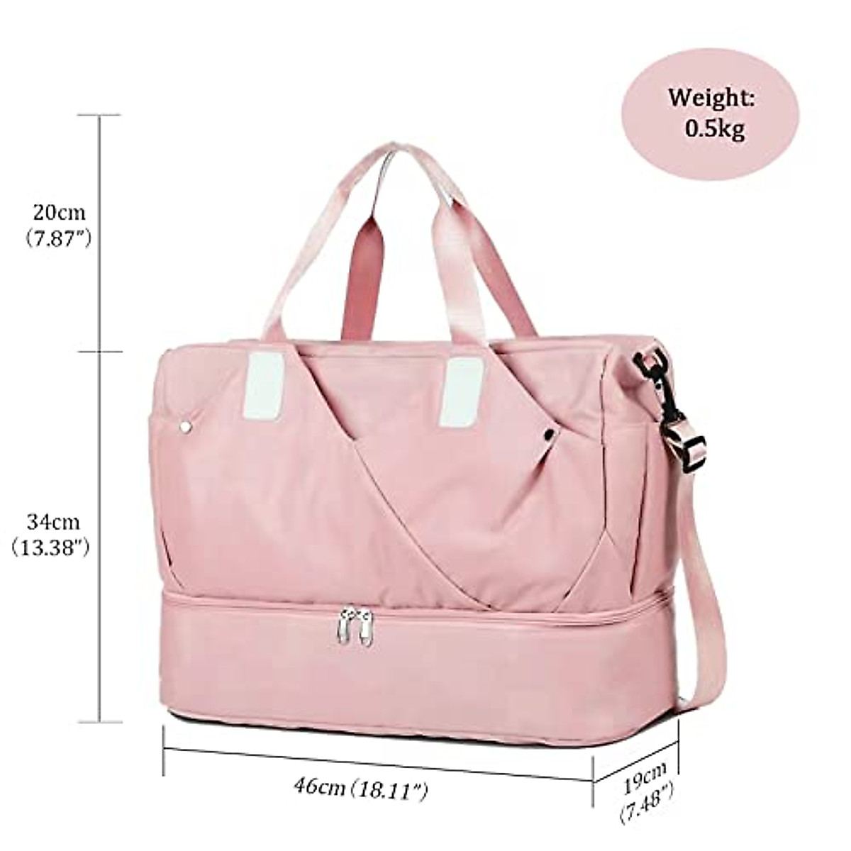 Ancorfy Sports Gym Bag with Shoes Compartment Travel Duffel Bag with Dry Wet Separated Pocket Overnight Bag Weekender Bag Training Handbag Yoga Bag for Men and Women - Pink