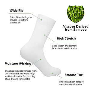 SERISIMPLE Viscose Bamboo Dress Men Sock Thin Soft Crew Anti Odor Lightweight Sock Breathable Comfort Cool soft Sock 5 Pairs (US, Alpha, Large, Regular, Regular, White)