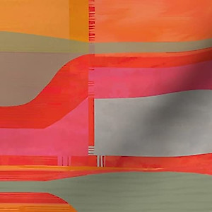 Spoonflower Fabric - Mid Century Corals Red Orange Coral Gray Modern Art Abstract Sunset Printed on Denim Fabric by The Yard - Bottomweight Apparel Home Decor Upholstery