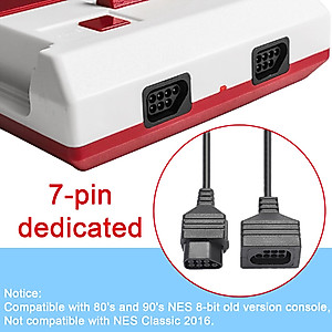 JoFong 7-Pin Controller Extension Cable for 1985 Version NES Controller, Classic Retro Game Console Plug and Play Controller Grip Extension Cable, 1.78M/5.8FT 2-Pack, Note Not for NES Classic (2016)