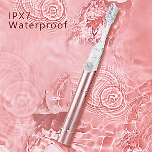 XFU Electric Toothbrush Kit for Adult, Battery Powered Traveling Toothbrush with Cover - 2 Modes with Smart Timer - 2 Soft Dupont Brush Heads and Waterproof IPX7 (Rose Gold)