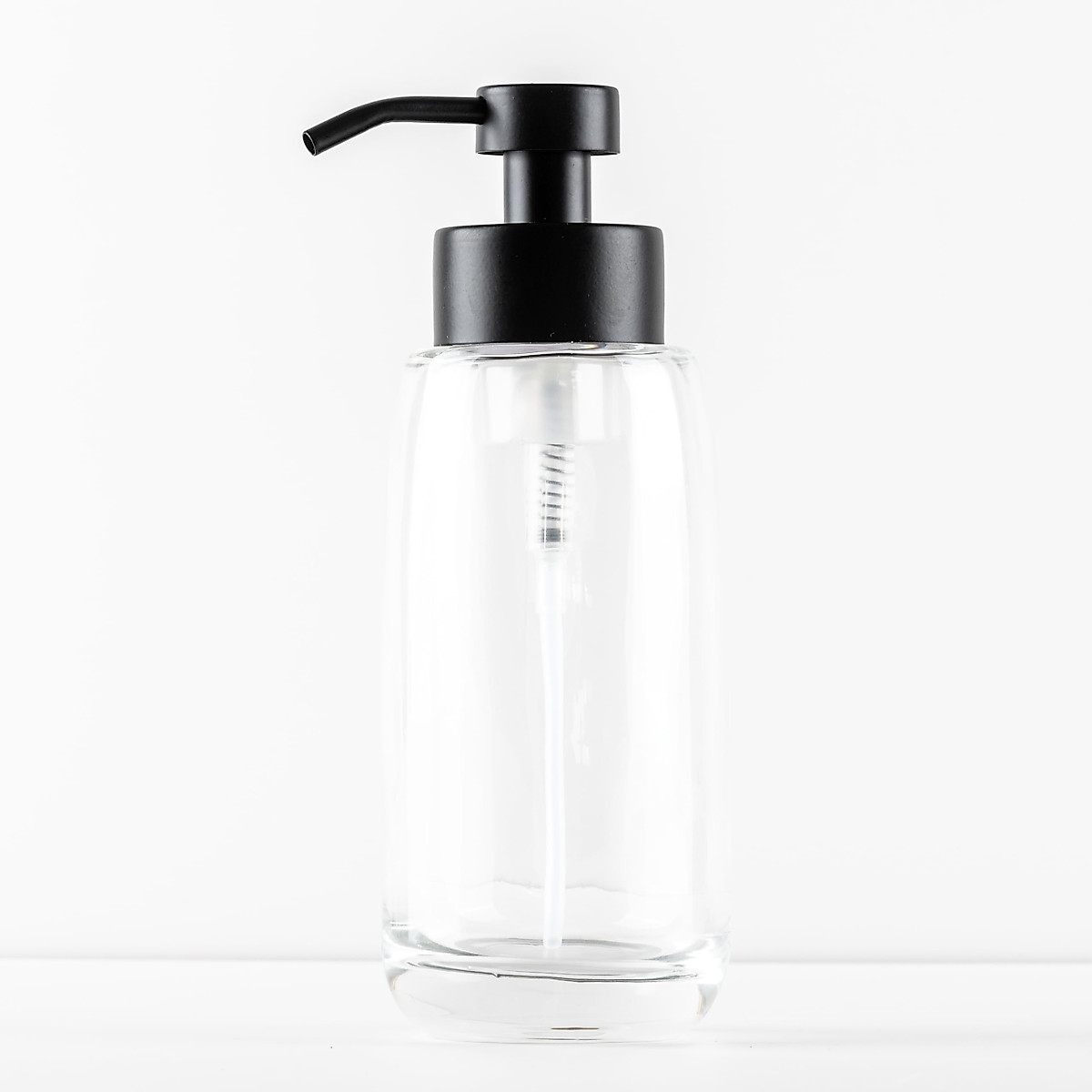 15oz Clear Glass Foaming Hand Soap Dispenser Bottle with Matte Black Metal Pump - Refillable & Modern Farmhouse Style - for Kitchen & Bathroom Countertops; Hand Soap, Foaming Soap