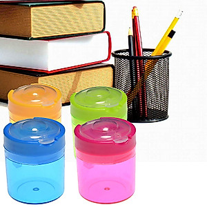 WEKOIL Pencil Sharpener Manual Pencil Sharpener 2 Holes Metal Sharp Blade Crayon XL Sharpener with Large Round Catches Sharpening Regular HB Pencils Graphite Colored Jumbo Pencils Pack of 4