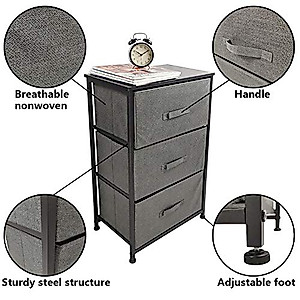 KKTONER Nightstand Dresser Storage Tower Organizer with 3 Drawer Vertical Dresser Foldable Pull Fabric Bins for Bedroom Entryway (Gray)