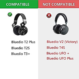 Ear Pads Cushions Cups Foam Replacement Compatible with Bluedio T2S T2 Plus Turbine Wireless Bluetooth Headphones Earpads Pillow Covers