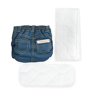 Amazing Baby Hybrid Cloth Diaper Cover/Swim Diaper, Newborn, Sz 1 (8-15 lbs), Use Boosties Disposable or Reusable Inserts, Blue Jean, SmartNappy Set: Cover + Tri-Fold + Booster Pad