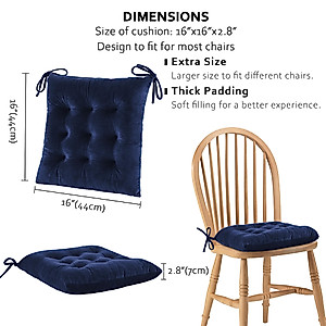 ELFJOY 4 Pack Chair Cushions for Dining Chairs Chair Pads Cushion for Kitchen Office Tufted Square Seat Cushion with Ties (16" Navy Velvet)