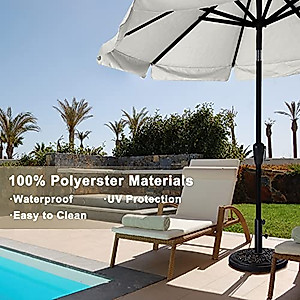 HLong 9FT Outdoor Patio Umbrella,Market Table Umbrella with Valance,Push Button Tilt and Crank,8 Ribs,Light Beige