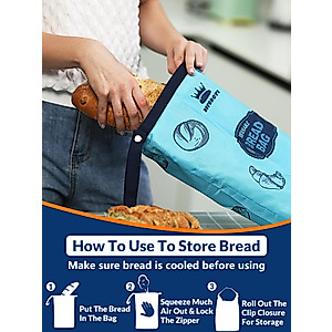 Royoroyi Bread Bags for Homemade Bread,2 Packs Reusable Bread Bag,Freezer Bread Storage Bag,Waterproof Zipper Bread Container to Keep Bread Fresh gift giving (beige， Jewel Blue)