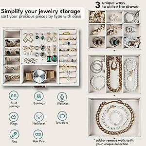 NUCAZA Jewelry Box For Women Girls With Mirror, 2-Layers Large Jewelry Organizer Box for Earrings, Necklaces, Bracelets & Rings - Travel Jewelry Case, Jewelry Holder Storage, Gifts For Women White