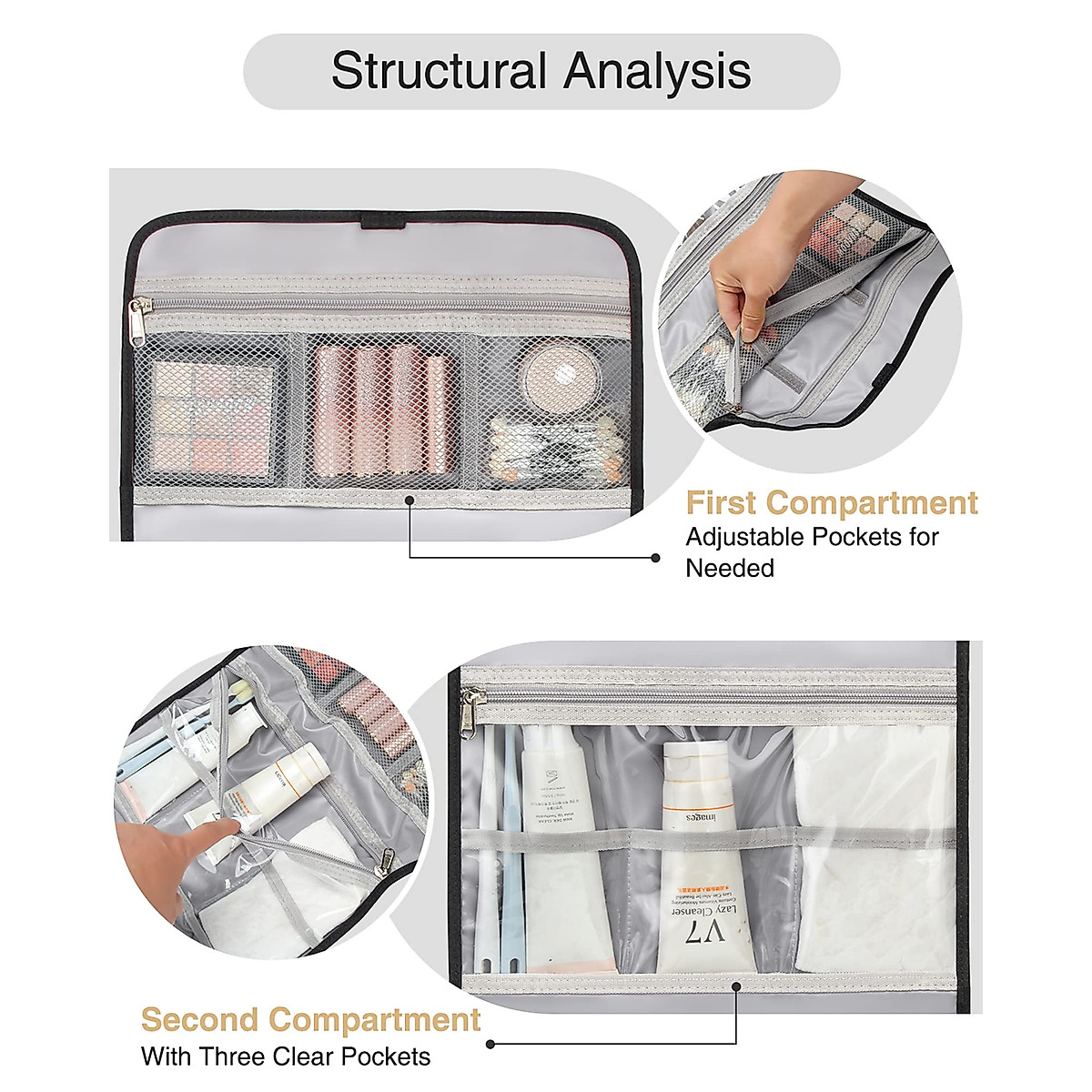 Relavel Travel Toiletry Bag for Men, Hanging Toiletry Bag for Women Makeup Cosmetic Storage Organizer Large Capacity Travel Kit Shaving Bag for Full Sized Container Black