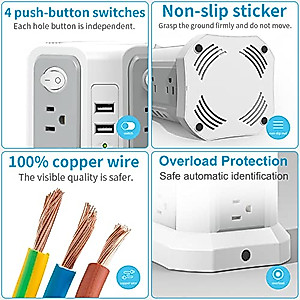 Surge Protector Power Strip with 5 USB Ports, Night Light, 18W Fast Charging Port, 10FT Extension Cord with 12 AC Multiple Outlets, Power Strips Tower, Overload Protection for Home Office Dorm Room