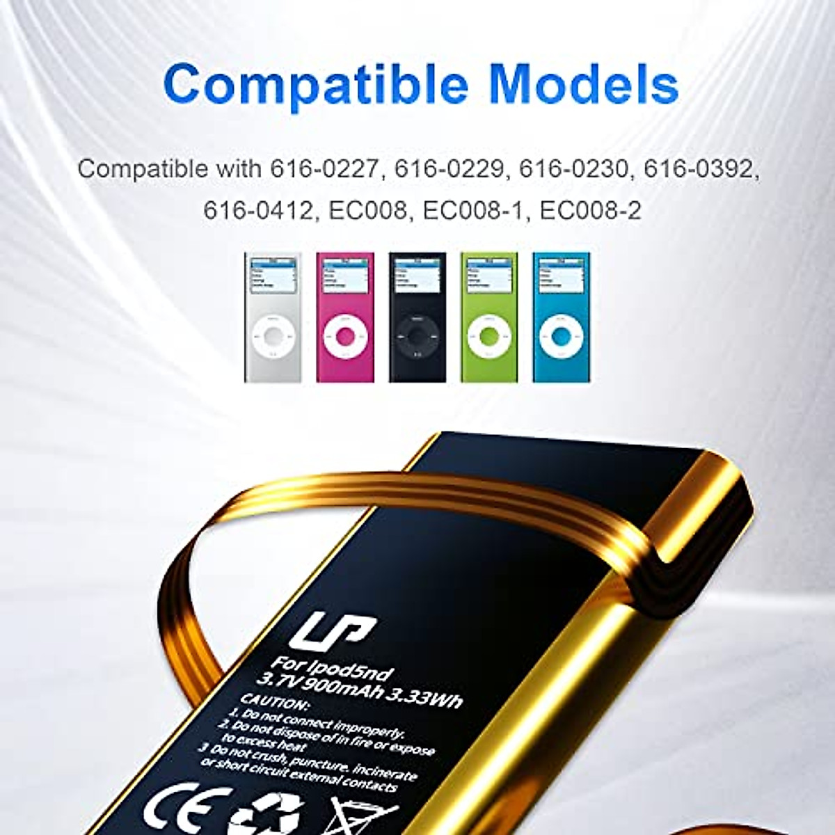 Battery for Apple iPod Video/Classic 5th Generation 30GB, LP 2-Pack 900mAh Replacement Battery for iPod G5 Compatible with 616-0227, 616-0229, 616-0230, 616-0392, 616-0412, EC008, EC008-1, EC008-2