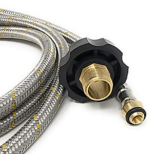 LPG Propane Gas Hose [3261] Pigtail Connector 1/4 MNPT x 7/8-14 Left Nut Hand-wheel Connector – Black – 2 mt or 6.5 Feet Low Pressure 6' Braided Aluminum reinforced Gas Hose Pigtail Rabo de Cochino