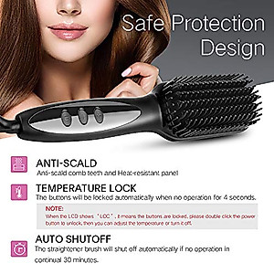 JUMPHIGH Hair Straightener Brush, Ionic MCH Ceramic, Anti-Scald, Auto Temperature Lock, Portable, Dual Voltage for Home and Travel