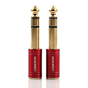 MOBOREST 1/4 Male to 1/8 Female Pure Copper Adapter, 6.35mm Stereo Male to 3.5mm Plug Jack Female Stereo Adapter Red 2-Pack