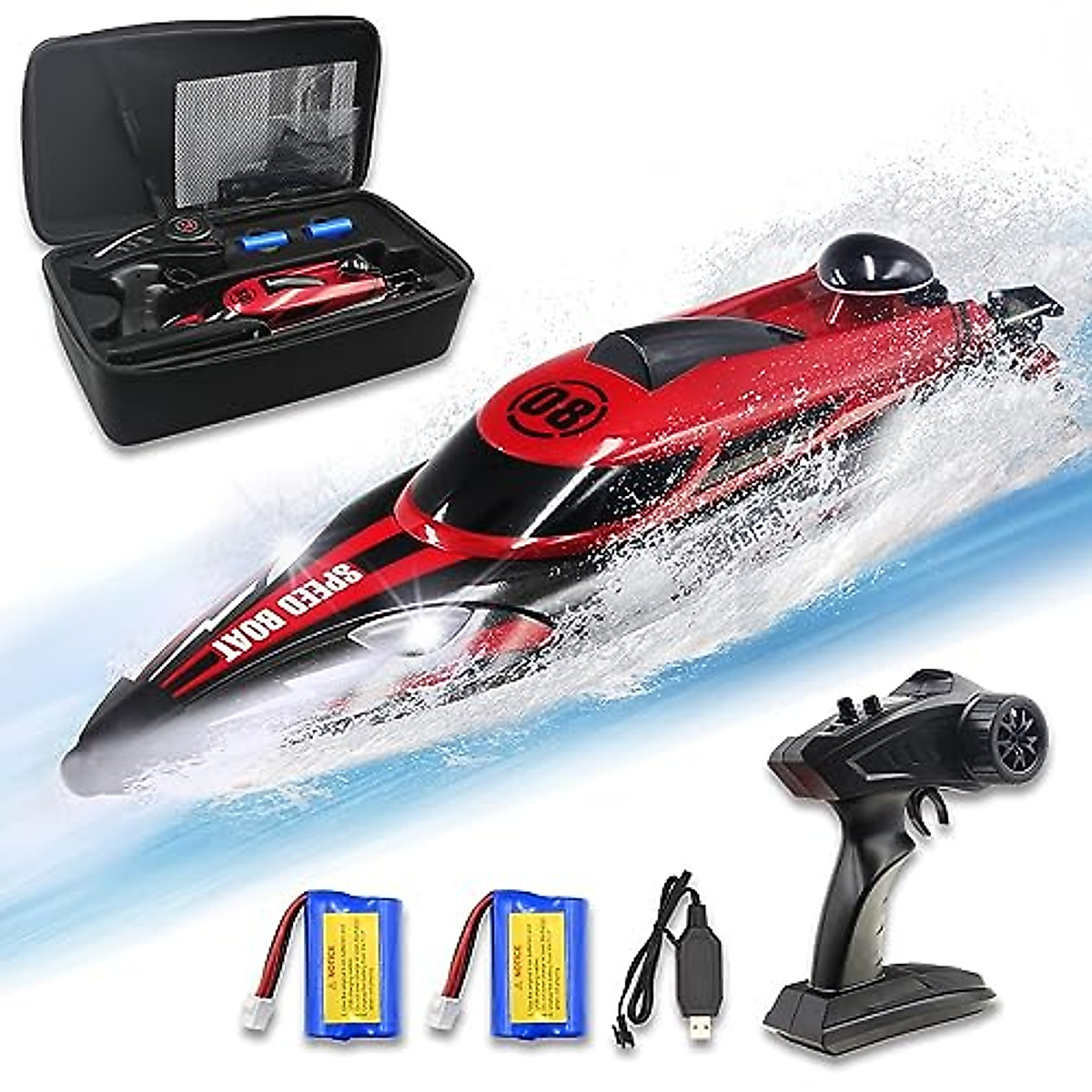 RC Speed Boat for Kids - 20+ MPH Fast Remote Control Boat for Pools Lakes with Portable Storage Pack, 4 Channel 2.4 GHZ and Rechargeable Battery, Summer Outdoor Water Toy Birthday Toys for Boys Teens